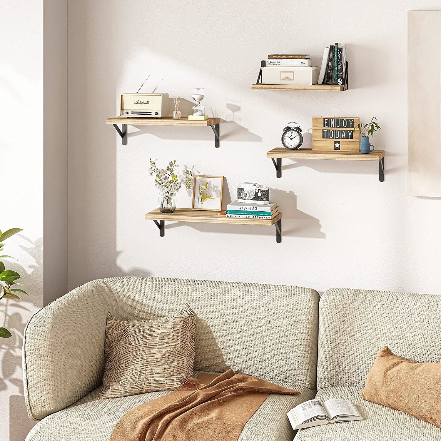 HKM-518995 Solid Wood Multi-Purpose 4-Layer Wall Shelf in Paulownia ...